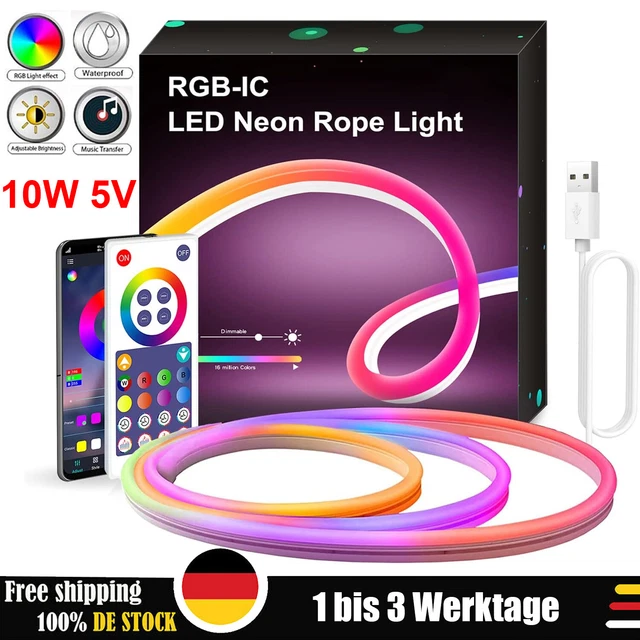 NEON LED STRIP Streifen 10W 5V RGBIC Flex Schlauch diffus Lichtband ...