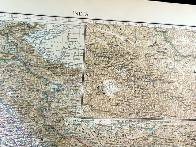 ITALIAN MAP OF India Calcutta Bombay Hyderabad Indian Regions LARGE ...