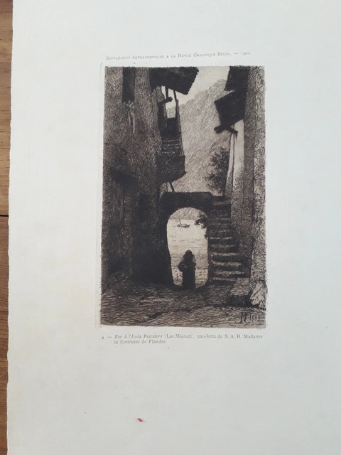 TRES BELLE EAU-FORTE de Mme La COMTESSE DE FLANDRE-LAC MAJEUR-XIXème ...