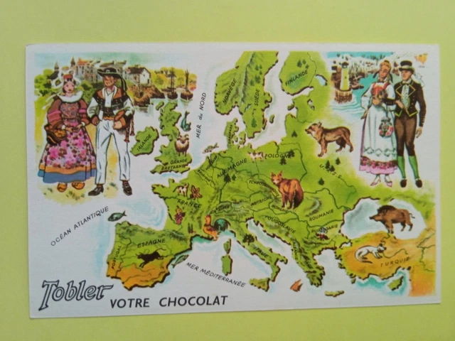 CARTE PUBLICITE 1950 Chocolat Tobler Tour Monde De Toby N°1 Europe ...