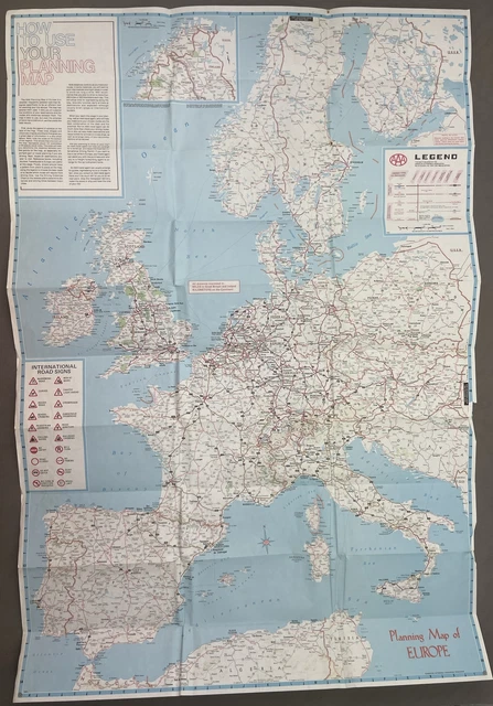 VINTAGE 1989-90 AAA Planning Map Of Europe Roadmap $15.00 - PicClick