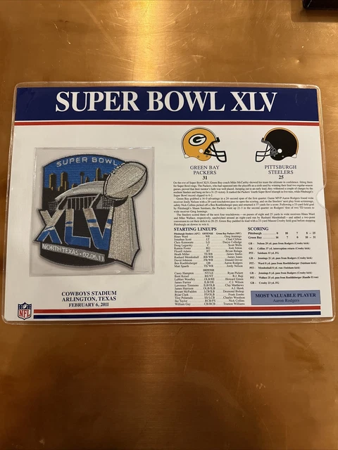 SUPER BOWL 45 PACKERS vs STEELERS Willabee & Ward CARTE PATCH ...