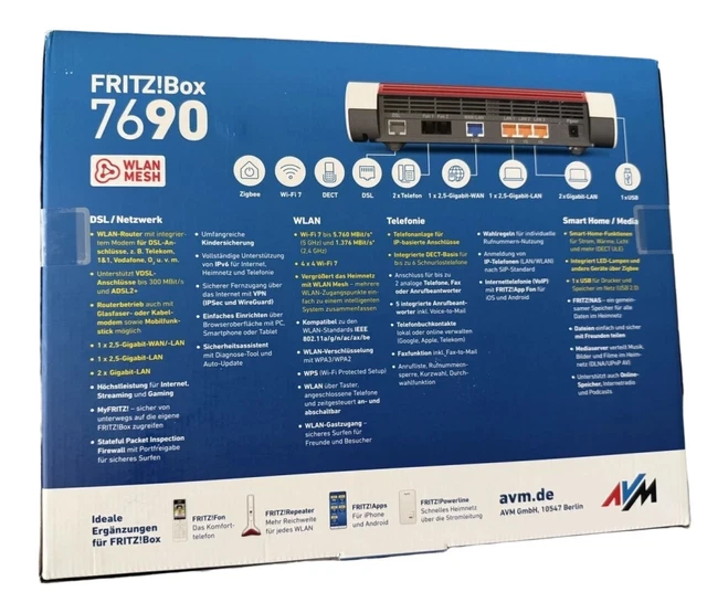 FRITZ!BOX 7690 DSL Router Wi-Fi 7 MESH - NEU EUR 208,00 - PicClick DE