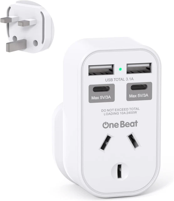 ONE BEAT UK Travel Adapter,Au to UK Plug Adapter with 2 USB C 2 USB a ...