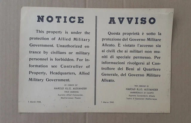 AVVISO NOTICE VOLANTINO propaganda US army ww2 seconda guerra 1945 ...
