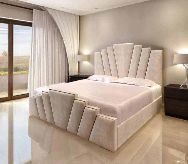 LUXURY PLUSH VELVET Tower design Bed Frame Upholstered Double &King ...