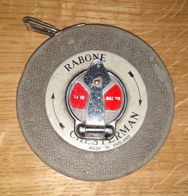 VINTAGE RABONE CHESTERMAN MADE IN ENGLAND GREY HARD CASE TAPE MEASURE ...