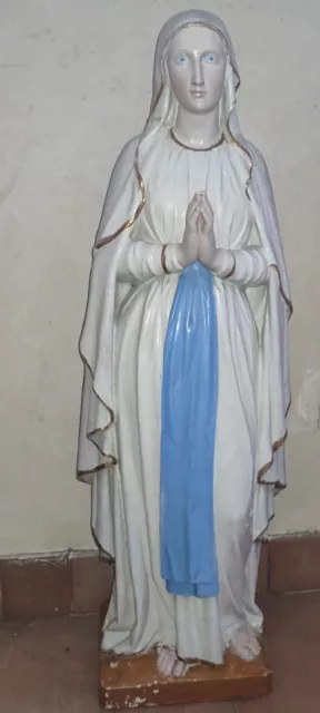 ANCIENNE GRANDE STATUE de la Vierge Marie en plâtre polychrome h: 80cm ...