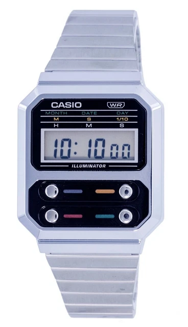 CASIO VINTAGE DIGITAL Alarm Illuminator Stopwatch Calendar A100WE-1A ...