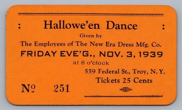 NEW ERA DRESS Manufacturing Co. Troy NY 1939 Halloween Dance ...