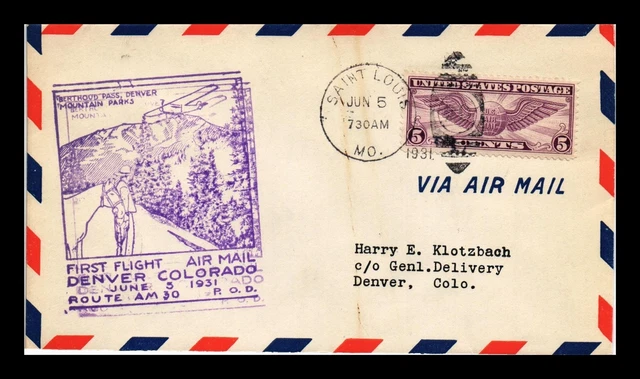 DR JIM STAMPS Us Cover First Flight Air Mail Am 30 St Louis Missouri ...