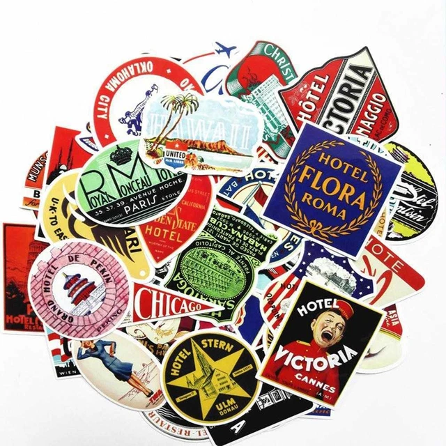 55 RETRO VINTAGE Old Fashioned Style Luggage Suitcase Travel Stickers ...