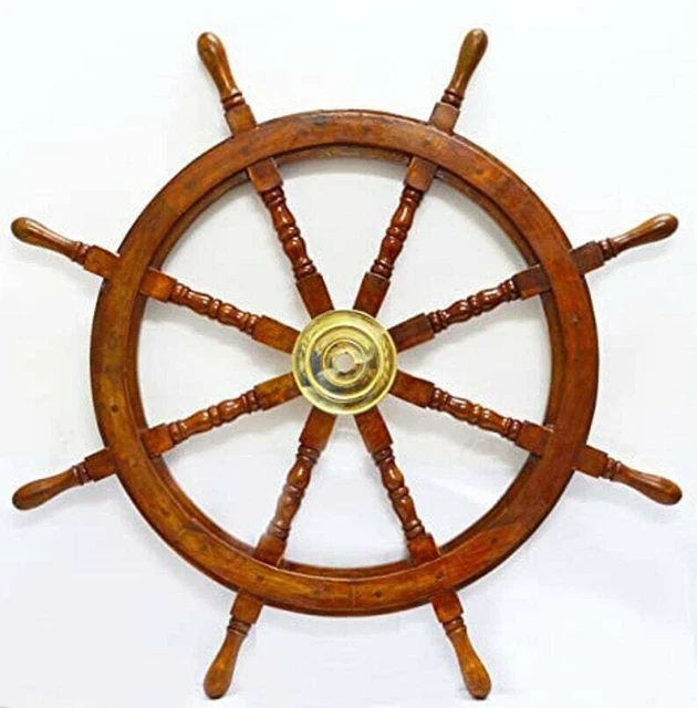 ANCIEN OBJET MURAL de direction bateau capitaine en bois 36'' décoratif roue ... EUR 113,59 ...