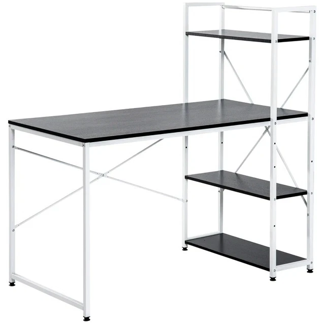 HOMCOM COMPUTER DESK Laptop Table w/4-tier Bookshelf Metal Frame Black ...