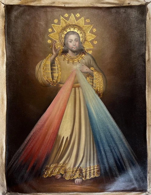 DIVINE MERCY JESUS- Painting on Canvas Cusco School of Art Original ...