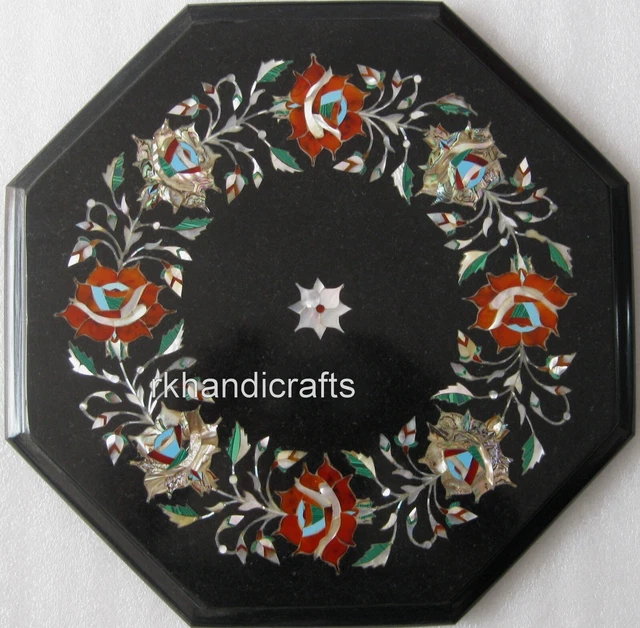 BORDER DESIGN INLAY Work Island Table with Royal Look Stone Coffee ...