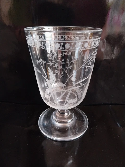 VERRE ANCIEN SUR Piédouche en Cristal Soufflé à décor Floral frise EUR 39,00 - PicClick FR
