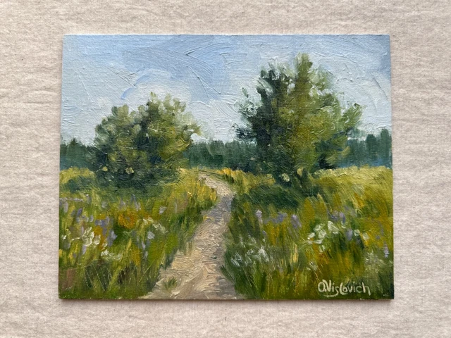 ORIGINAL OIL PAINTING countryside landscape field path art 10x8 $85.00 ...