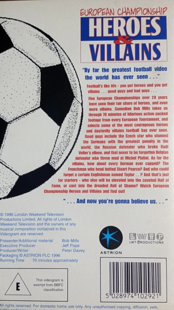 EUROPEAN CHAMPIONSHIP FOOTBALL Heroes and Villains VHS Video Cassette ...