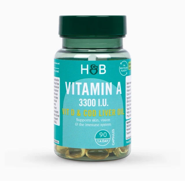 HOLLAND & BARRETT Vitamin A 3330IU + Vit D & Cod Liver Oil 90 Capsules ...