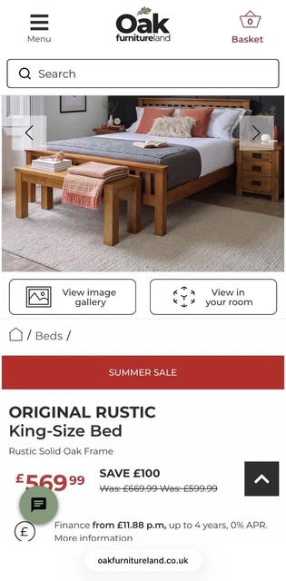 OAK FURNITURELAND ORIGINAL Rustic King Size Solid Oak Slatted Bed Frame ...