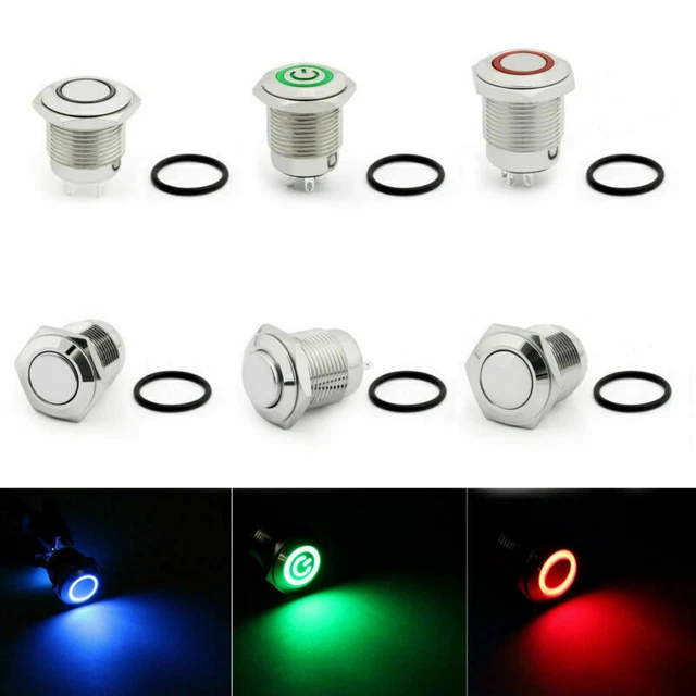 16MM METAL 12V LED Power Symbol Latching Push Button Switch 2/ 4Pin ...