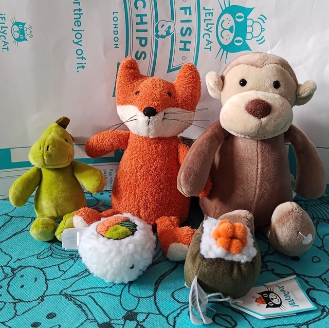 JELLYCAT BUNDLE X5 dino, fox, monkey and sushi £0.99 - PicClick UK