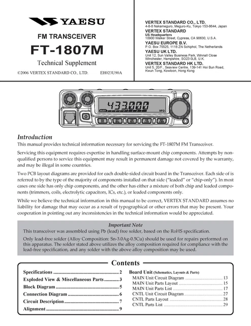 SERVICE MANUEL D'INSTRUCTIONS pour Yaesu FT-1807 M EUR 14,13 - PicClick FR