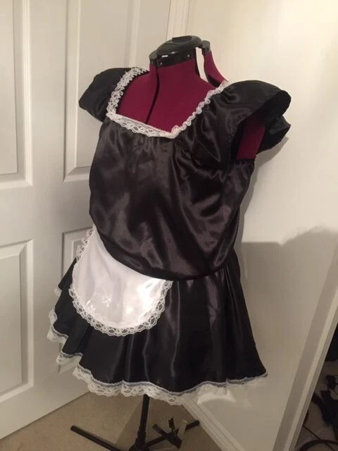 BLACK SATIN MAID Dress TV Sissy Maid Plus Size Hand Made 20-24 as a ...