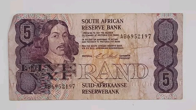 1990 - SOUTH African Reserve Bank - 5 Rand Banknote No. AB 6952197 / (P ...