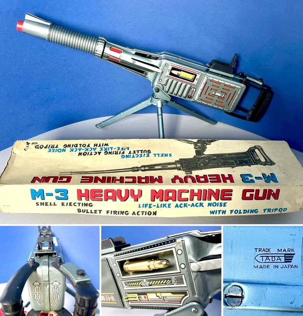 VINTAGE 1960S M-3 HEAVY MACHINE GUN Tripod Japan Tin Litho Battery ...
