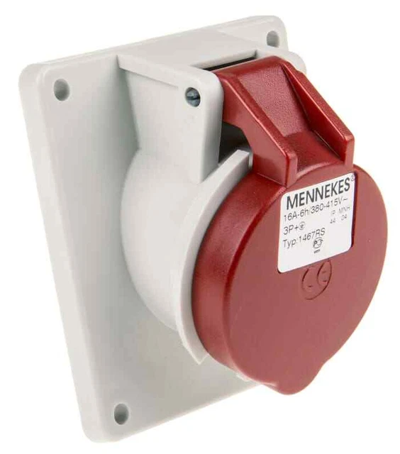 MENNEKES INDUSTRIAL POWER SOCKET 16A 400V 4P IP44 Panel Mount, RED 1467 ...
