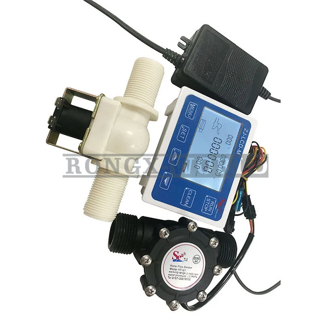 FLOW WATER SENSOR Meter+Solenoid valve+Digital LCD Display control G1 ...