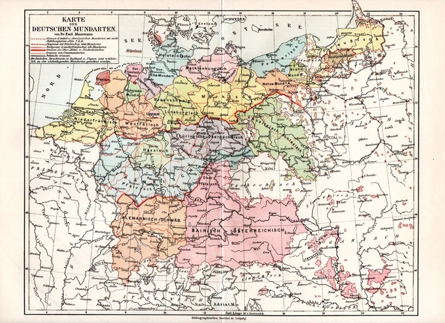 KARTE DER DEUTSCHEN Mundarten +historische Landkarte von 1903+ Dialekt ...