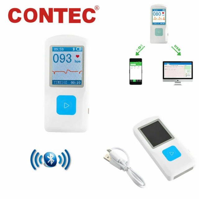 CONTEC PM10 HANDHELD ECG EKG Monitor LCD Heart Rate Meter Machine USB+ ...