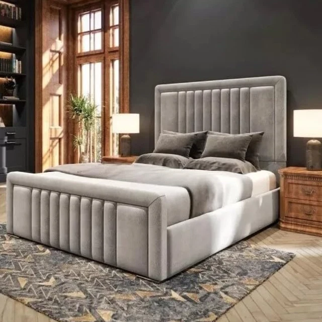 NEW DOUBLE PANEL Bed Frame Plush Velvet Upholstered Ottoman Gas Lift ...
