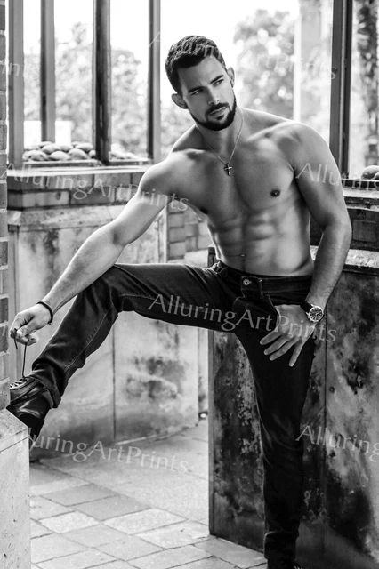 MALE MODEL PRINT Beefcake Handsome Shirtless Muscular Slender Fine Wall ...