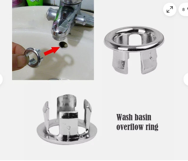 4X CHROME SINK Overflow Ring Bathroom Basin Round Hole Cover Cap Insert ...