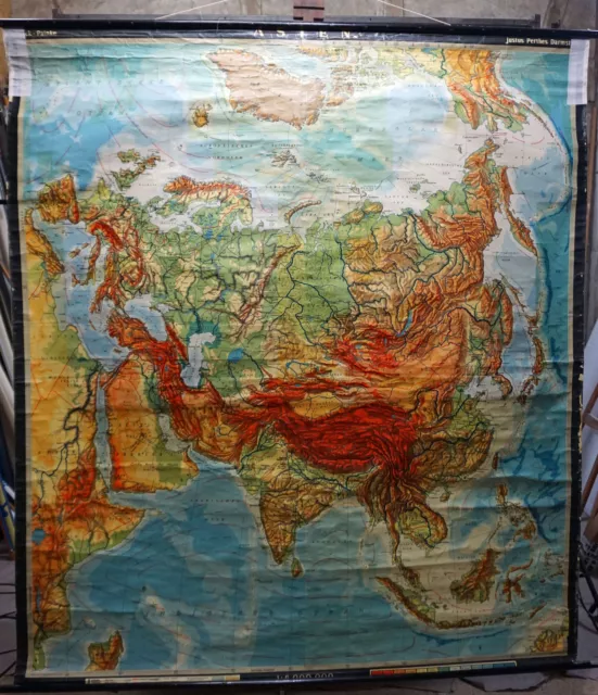 VINTAGE ROLLABLE MAP Asia Wall Chart Poster £167.32 - PicClick UK