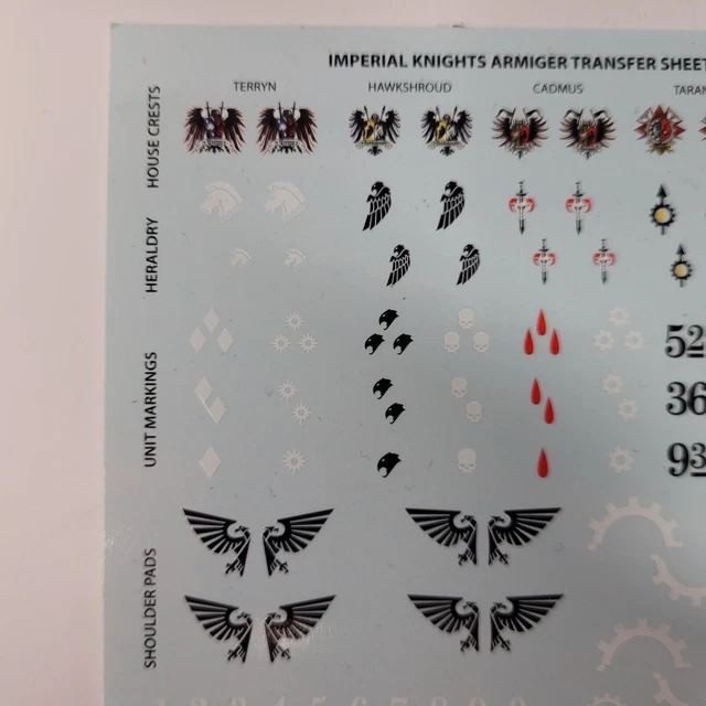 IMPERIAL KNIGHT ARMIGER Transfer Sheet Warhammer 40k Games Workshop £3. ...