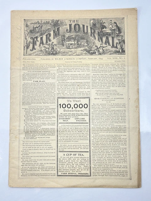 RIVISTA ORIGINALE FARM Journal febbraio 1894 - Pubblicità - Agricoltura ...