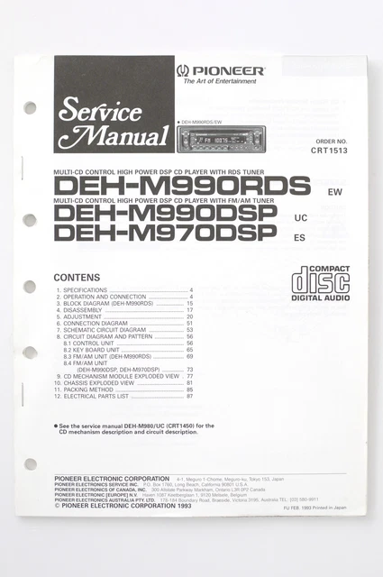 PIONEER DEH-M990RDS DEH-M990/M970 DSP manuale di servizio/schema ... PIONEER DEH-M990RDS DEH-M990/M970 DSP manuale di servizio/schema ...