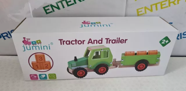 JUMINI NATURAL WOOD Tractor & Trailer Farm Vehicle Toy Set, Age 2+- NEW Boxed £19.99 - PicClick UK