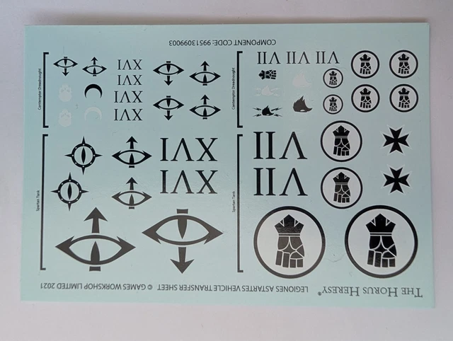 HORUS HERESY LEGION Astartes Vehicle Transfer Sheet Decals Warhammer ...