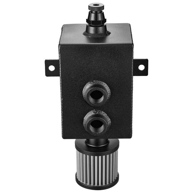 OIL CATCH CAN Tank 2L 10AN w/Breather Drain Tap Black Baffled Reservoir ...