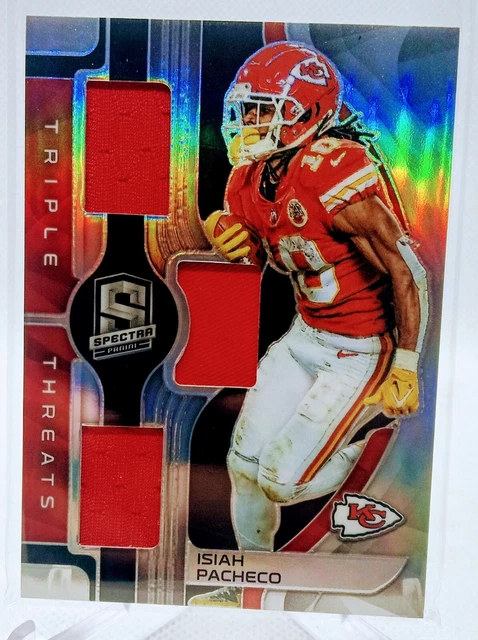 ISIAH PACHECO 2023 Panini Spectra triple menace patch argent /99 ! SP ...