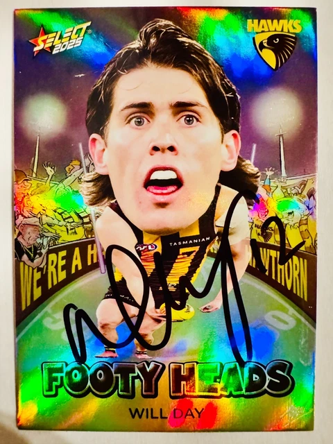 WILL DAY **HAND Signed** 2025 Hawthorn Hawks Select Footy Heads Card ...
