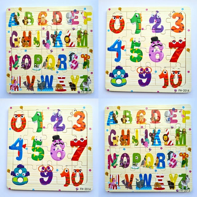 ALPHABET, LETTERS & Numbers Wooden Jigsaw Puzzles Kids Toddlers ...