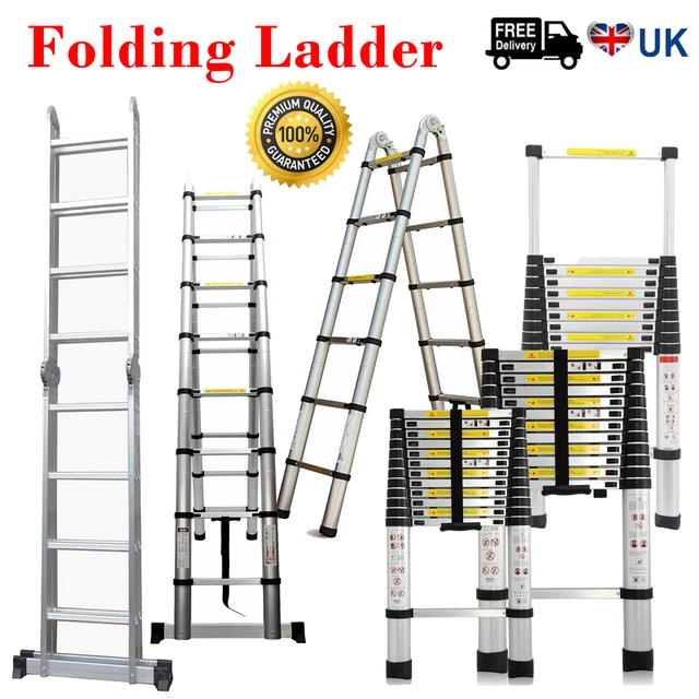 3M-2.5M PORTABLE HEAVY Duty Multi-Purpose Alu/Steel Telescopic Ladder ...