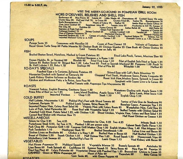 POMPEIAN GRILL ROOM Dinner Menu Congress Hotel Chicago Illinois 1935 ...